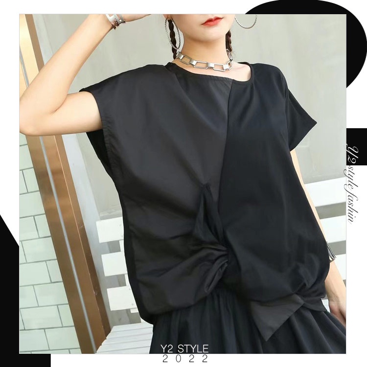 Y2 style ️不規則拼接打結顯瘦上衣 ️Y2style歐美設計款寬鬆韓版個性中大尺碼【Y1210508】 | 蝦皮購物