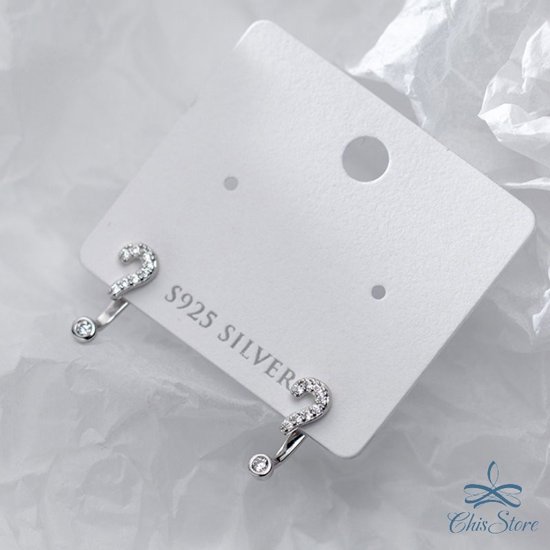 CHISSTORE【!?問號驚嘆號】韓國 水鑽 鑲鑽 可愛 不對稱 搞怪 符號耳環 後掛式 防過敏耳環 S925純銀耳環 | 蝦皮購物