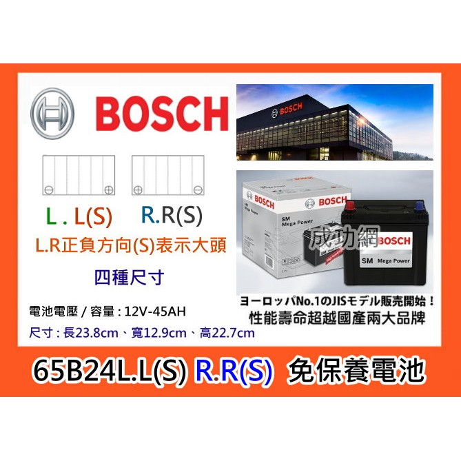 $成功網$ BOSCH 65B24L 免保養車用電瓶 電池內阻極低冷起動能力CCA較高放電率極低 | 蝦皮購物