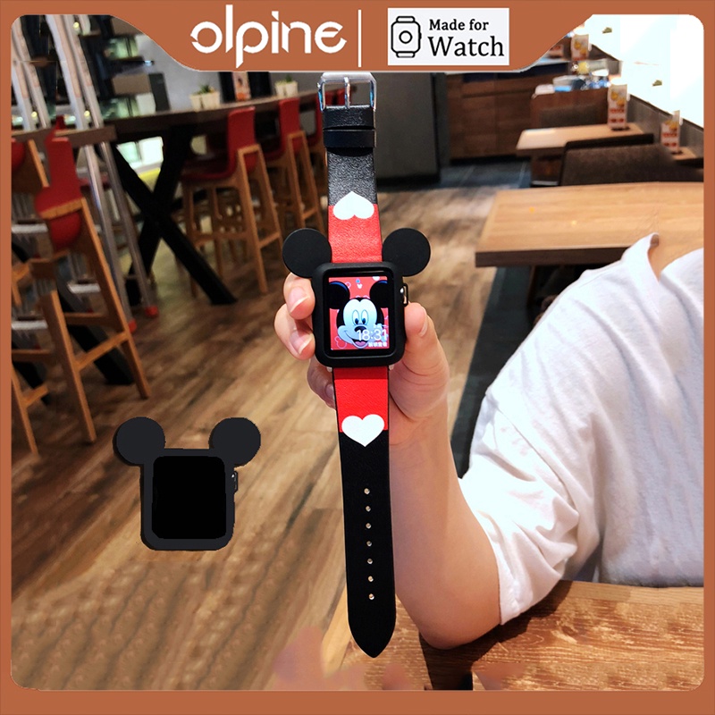 適用於Apple Watch 23456789代米奇真皮套裝錶帶 iWatch SE真皮錶帶+米奇殼 蘋果手錶真皮錶帶 | 蝦皮購物