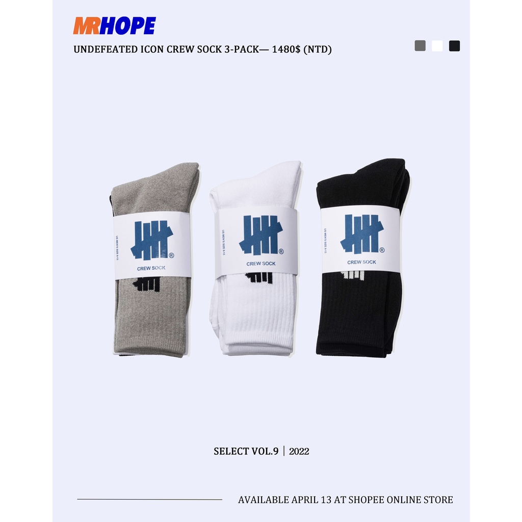 【MR.HOPE】UNDEFEATED Icon Crew Sock , 3-Pack 厚底 襪子 三雙組合包 | 蝦皮購物