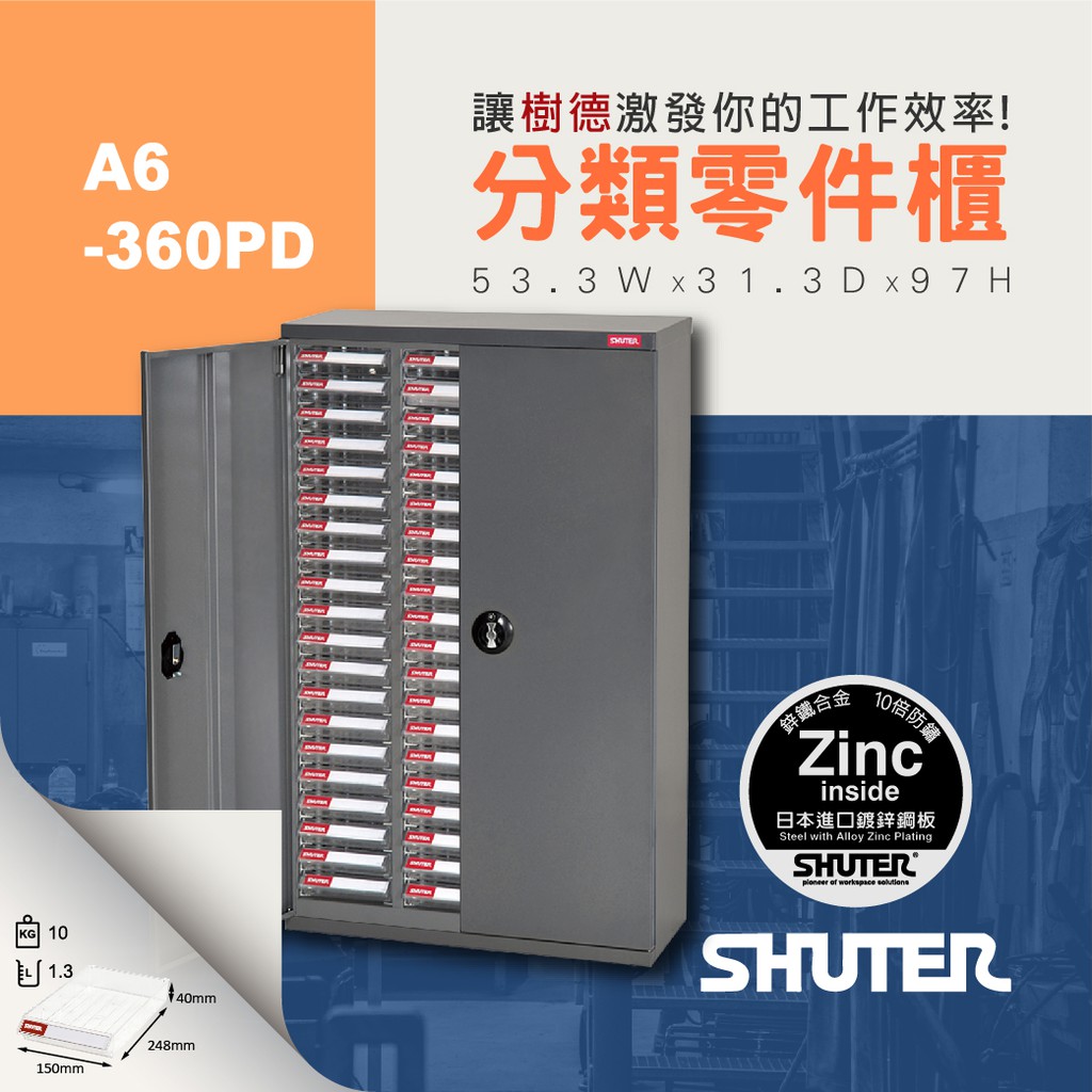 【樹德 SHUTER】零件櫃 A6-360PD(加門型) 60格 PS抽屜 工具櫃 物料櫃 五金櫃 空間收納 | 蝦皮購物