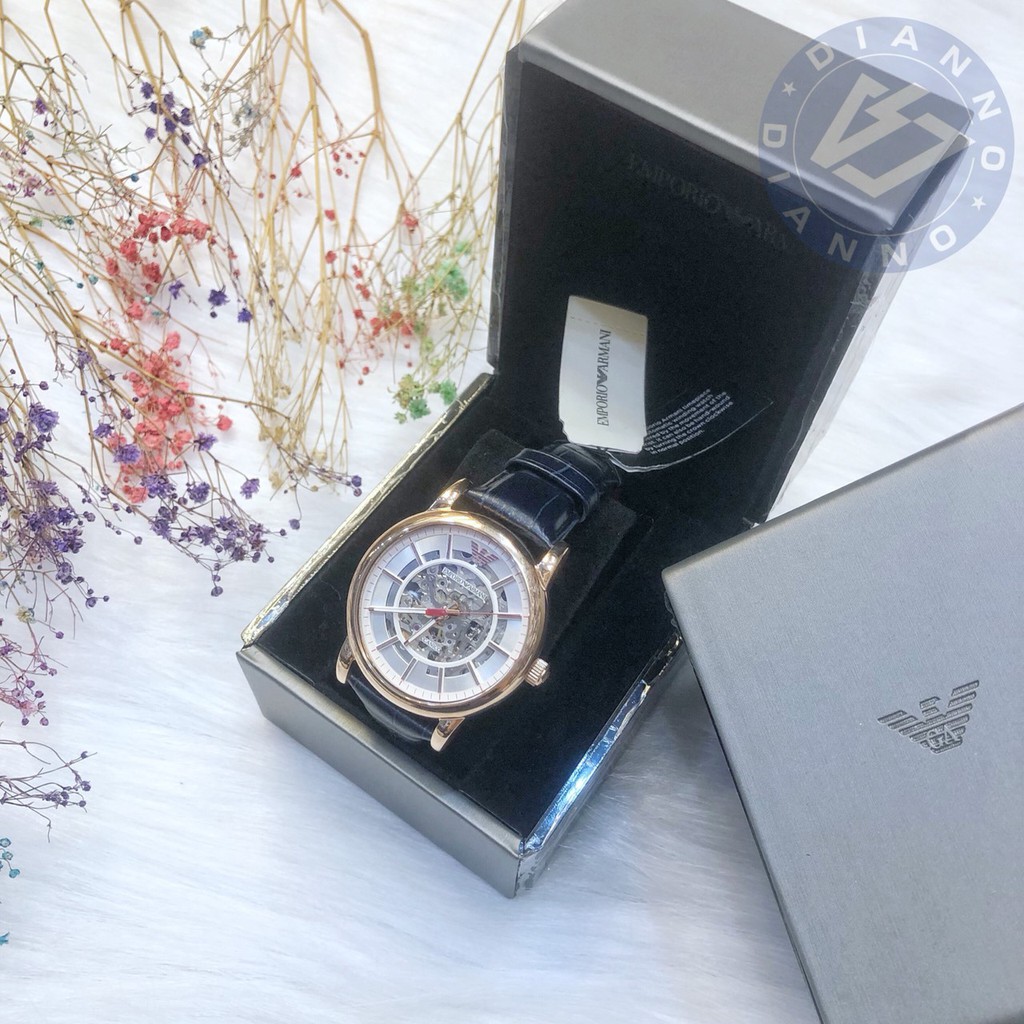 帝安諾-實體店面Emporio Armani 亞曼尼 義式風格 古典品味鏤空機械錶 皮帶 玫瑰金 AR60009 | 蝦皮購物