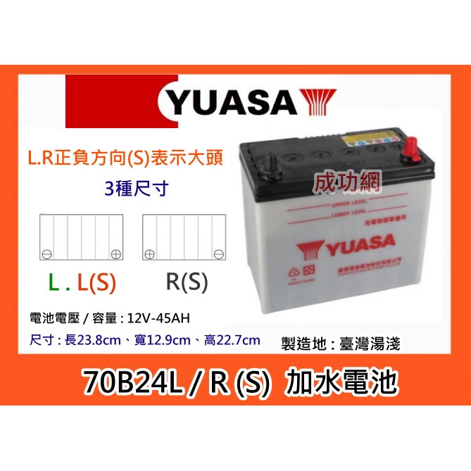 &成功網& YUASA 70B24L-MF 加水式汽車電池 汽車電瓶 湯淺電池 | 蝦皮購物