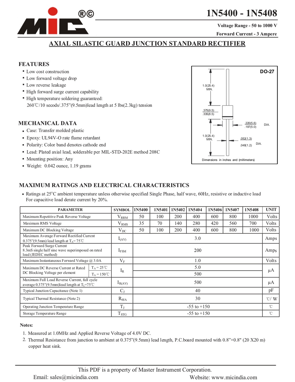 【造物人】《可統編》正廠MIC 1N5408 整流 二極管 IN5408 二極體 可取代1N5400 5404 5402 | 蝦皮購物