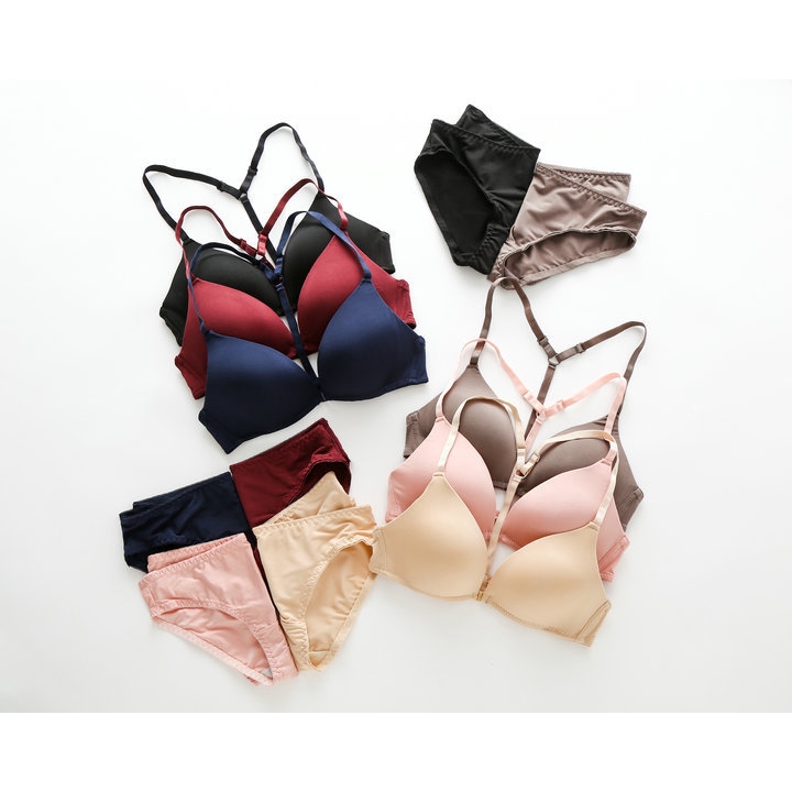 【vigny Core】〖套裝〗 現貨 特價 限時免運 簡潔光面性感美背前扣輕薄透氣內衣女士無鋼圈無痕薄文胸套裝 | 蝦皮購物