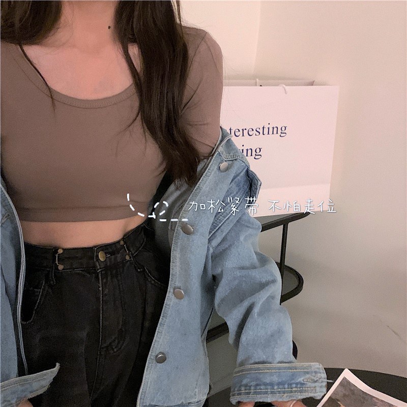 Waroom|雙11優惠 A526 初秋韓系帶胸墊短版長袖上衣|女裝|免穿內衣|打底衫|長袖T恤|露臍|辣妹|短款上衣 | 蝦皮購物