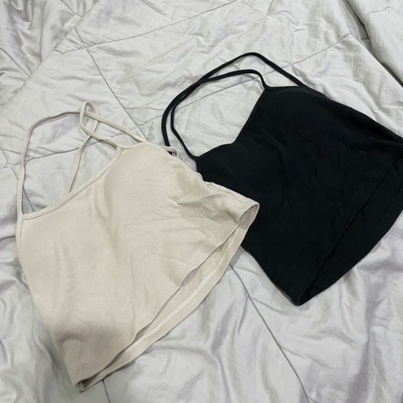 轉賣Mellow co. 後背交叉細肩BRA TOP小可愛 灰杏色 黑色 | 蝦皮購物