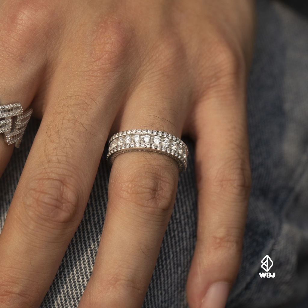 WBJ訂製珠寶 三面鑲嵌永恆戒指 925純銀 鑽戒 | 蝦皮購物