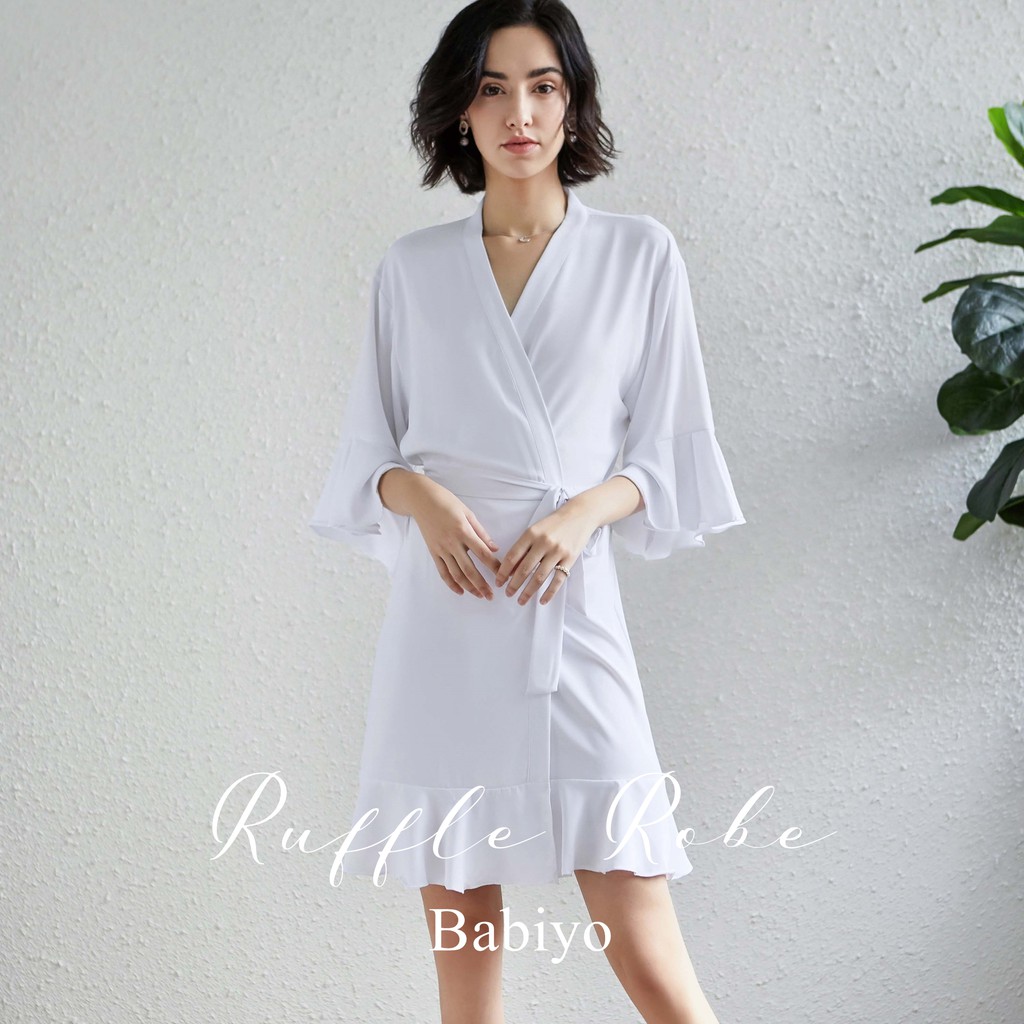 BABIYO 台灣現貨+預購 晨袍 睡袍 睡衣趴 新娘睡袍 伴娘晨袍 伴娘禮物 荷葉睡袍純潔白 | 蝦皮購物