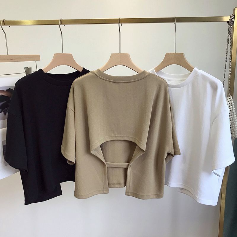 【M-5XL 40-120kg】 胖MM特大尺碼300斤露背短版T恤女設計感小眾韓版寬鬆辣妹短袖上衣潮 T-s | 蝦皮購物