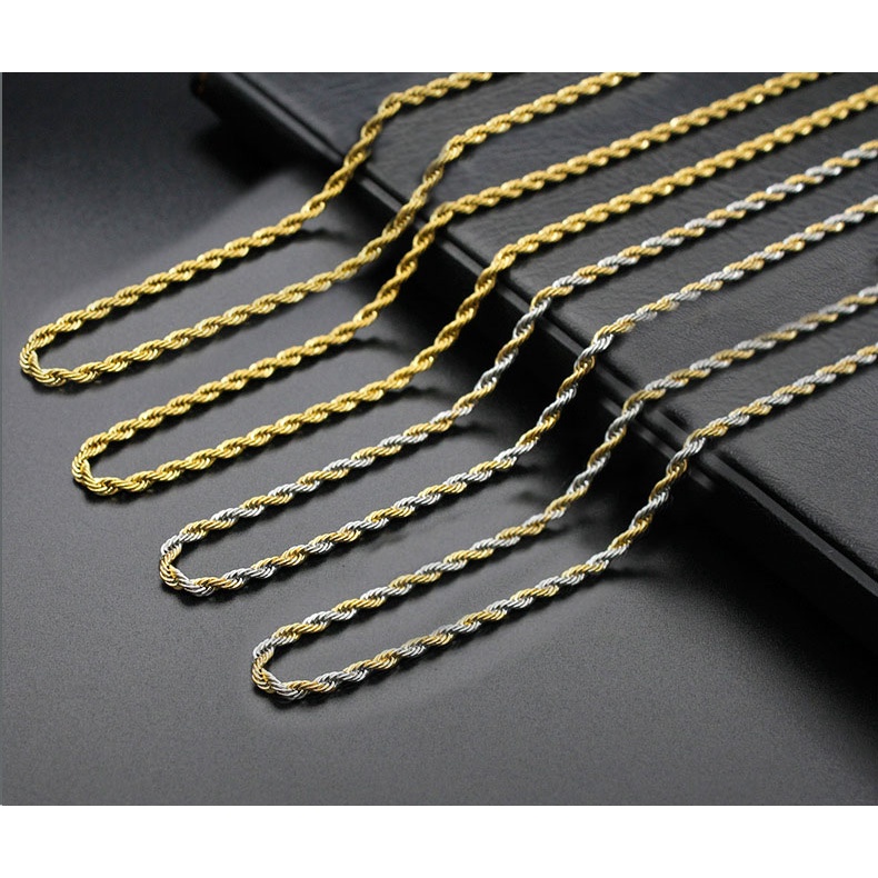 不鏽鋼 雙色 麻花鍊 3mm-5mm 50cm-60cm 項鍊 | 蝦皮購物
