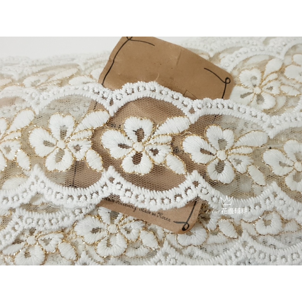 《iAsa愛莎の》手作材料 雙邊米金色線刺繡網紗蕾絲花邊DIY手工沙發窗簾材輔料寬6cm | 蝦皮購物