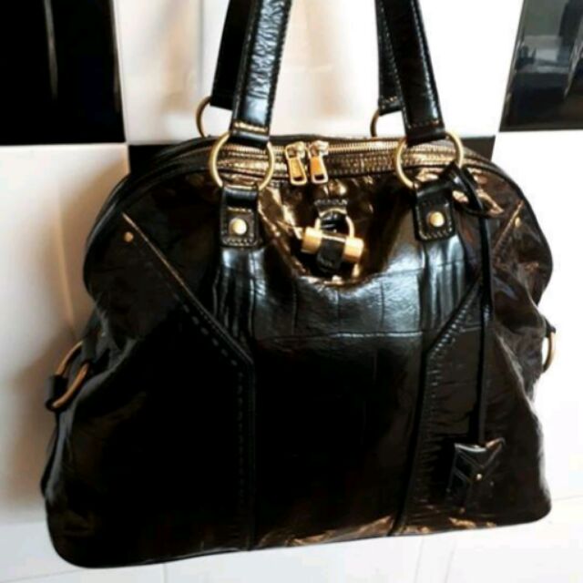 慶微解 正 YSL 大 muse 漆皮鱷魚壓紋 小羊皮 黑肩包 | 蝦皮購物