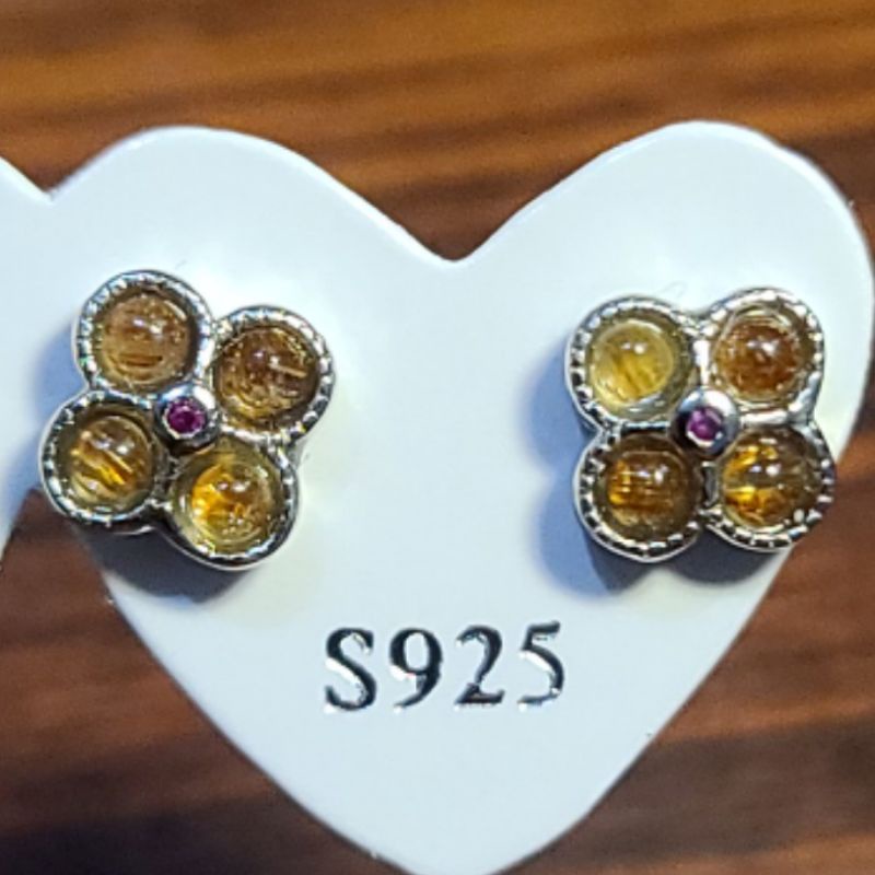 銅髮晶 發晶 耳針 耳環 925銀針 天然 水晶玉石特賣#B562 | 蝦皮購物