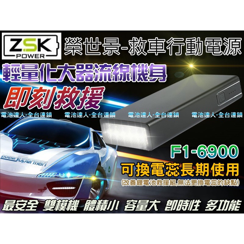 【電池達人】ZSK 救車-行動電源 F1-6900 汽柴油版 哇電 電霸 電匠 救援 可換電芯 鋰電池 汽車拋錨 發動 | 蝦皮購物