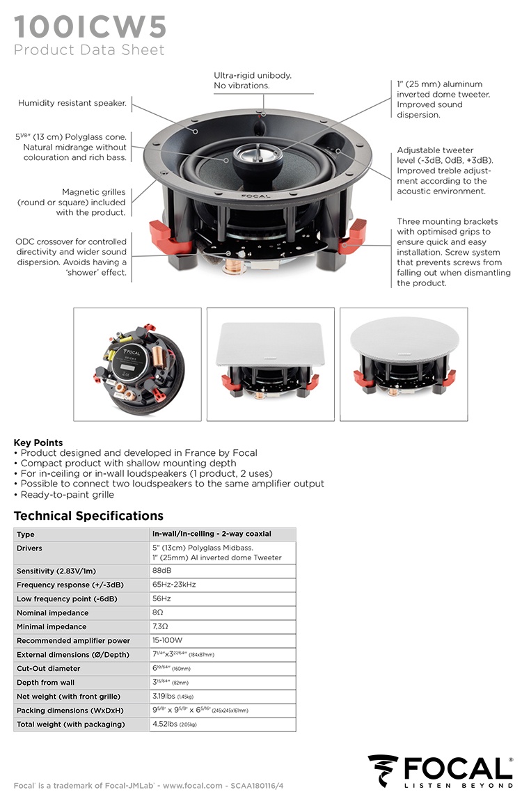 FOCAL 法國 100 ICW5 崁頂喇叭 單支 | 蝦皮購物