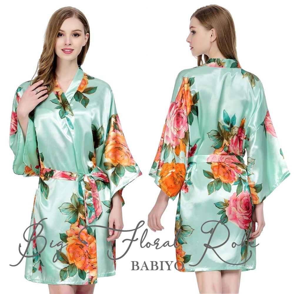 BABIYO 台灣現貨 客製化繡字預購 晨袍 睡袍 睡衣趴 新娘睡袍 伴娘晨袍 伴娘禮物 水彩花睡袍湖綠色 | 蝦皮購物