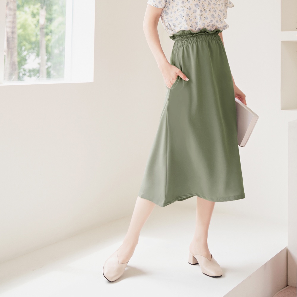 OB嚴選 S小腰精．車皺花邊高腰A字中長裙 《CA2593》大尺碼/現貨/女裝 | 蝦皮購物