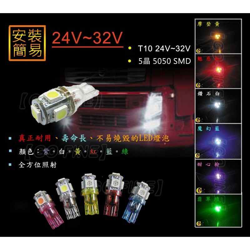 GO-FINE夠好新爆亮日本 綠光led T10燈泡 24v~32v全電壓不易燒毀5晶5050SMDLED燈泡小燈炸彈燈 | 蝦皮購物