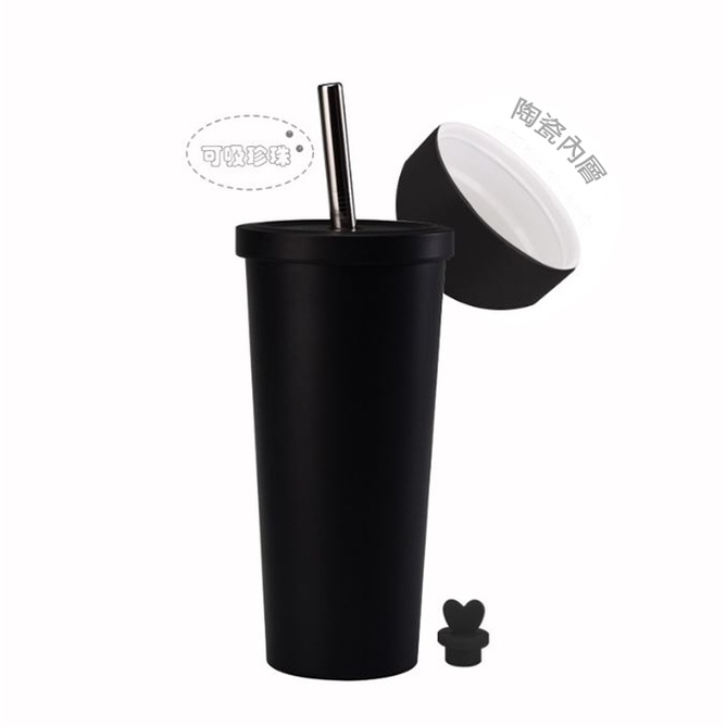 【Creator】陶瓷內膽不鏽鋼吸管杯 710ml 真空雙層304不鏽鋼 磨砂杯身 長效保溫保冰 手搖飲料環保杯 | 蝦皮購物