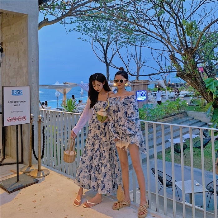 🎀 Hanagirl 正韓 海灘度假必備 長洋裝 名媛風性感露背 禮服 深玫瑰花雪紡洋裝 沙灘洋裝 I118 | 蝦皮購物