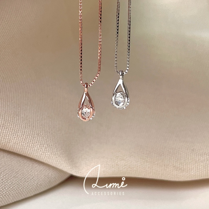 [ALUMI] 朝露｜S925純銀 玫瑰金 水滴造型鋯石項鍊 短項鍊 飾品 純銀項鍊 | 蝦皮購物