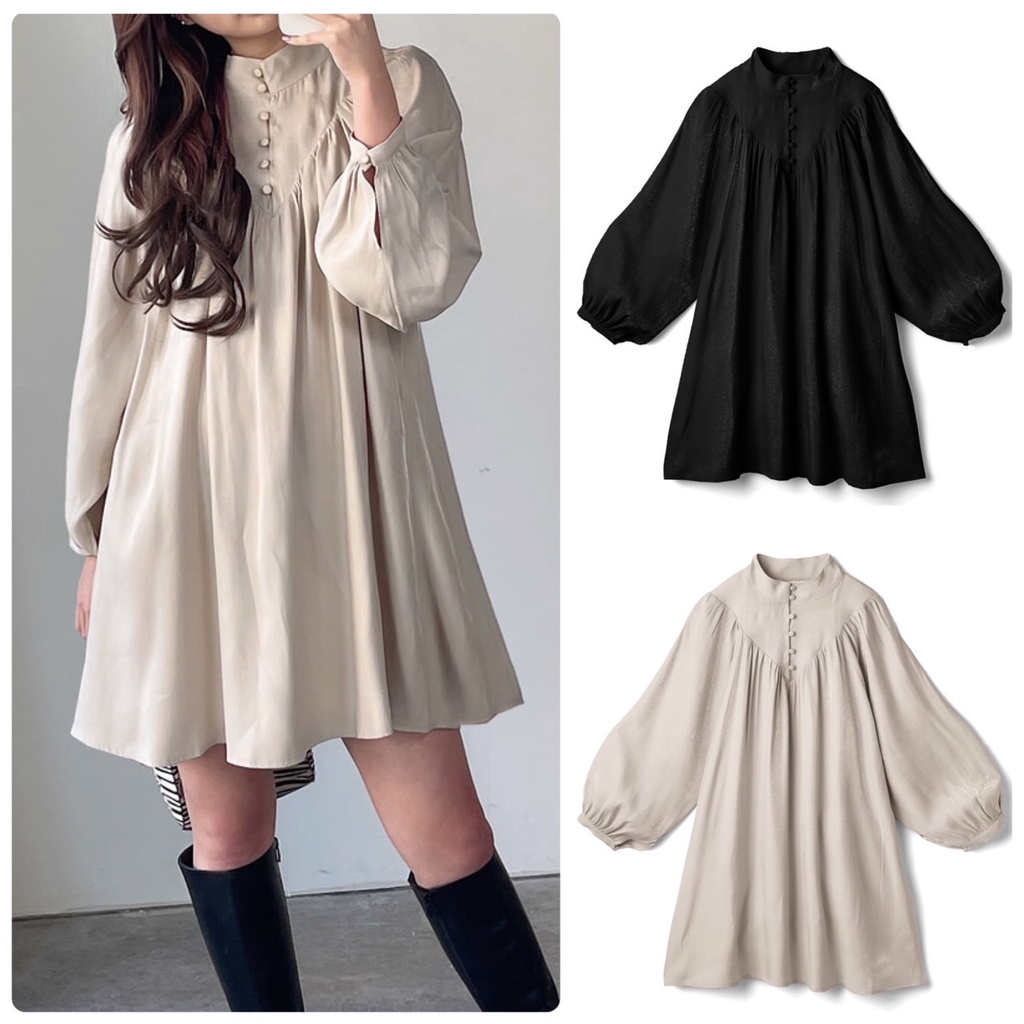 日本代購 花露米。花rumi in JP 日本知名品牌 GRL 官網正貨 V字 光澤 鈕扣 洋裝 | 蝦皮購物