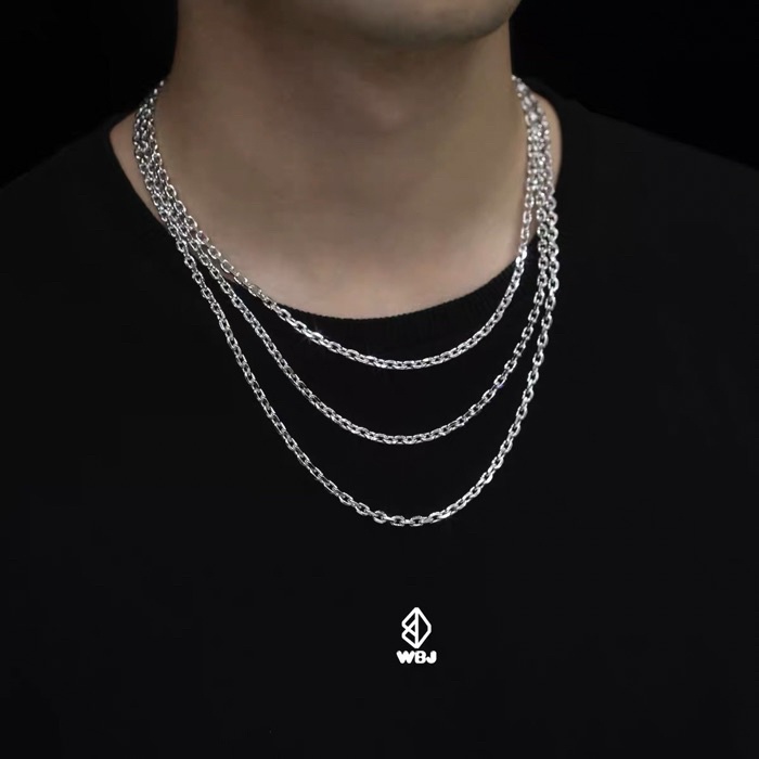 Wbj訂製珠寶 4mm實心純銀十字鍊 古巴鍊 編織鍊 蛇骨鍊 電鍍30u厚白金鎖骨鍊 | 蝦皮購物