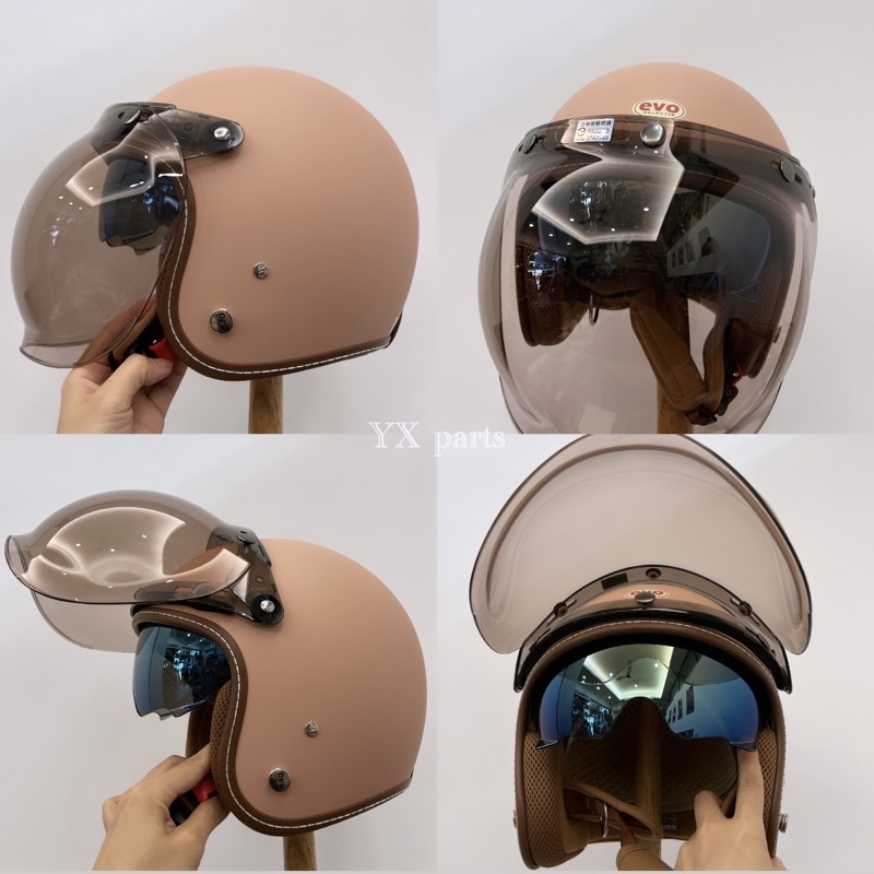 【智同安全帽 EVO CA312 CA312S Alisa 艾莉莎皮革邊內鏡復古騎士帽】電鍍片內墨鏡 復古安全帽 消光 | 蝦皮購物