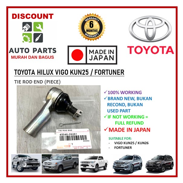 豐田 HILUX VIGO KUN25 KUN25 FORTUNER 前拉桿端(件)45046-09281 | 蝦皮購物