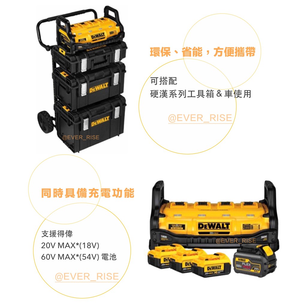 [進化吧工具屋]限先匯款郵寄*得偉公司貨 DEWALT DCB1800充電式 20V~60V通用 發電機 電源供應器 | 蝦皮購物