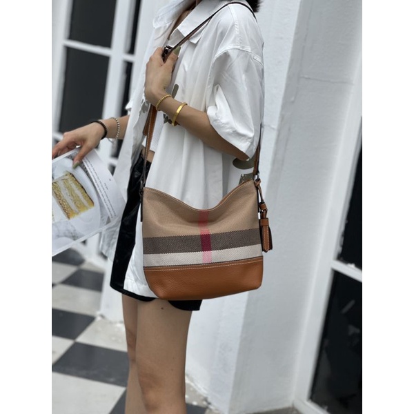 E854 帆布配頭層牛皮 經典格紋女包 肩背包 斜挎包 側背包 斜背包 單肩包 | 蝦皮購物