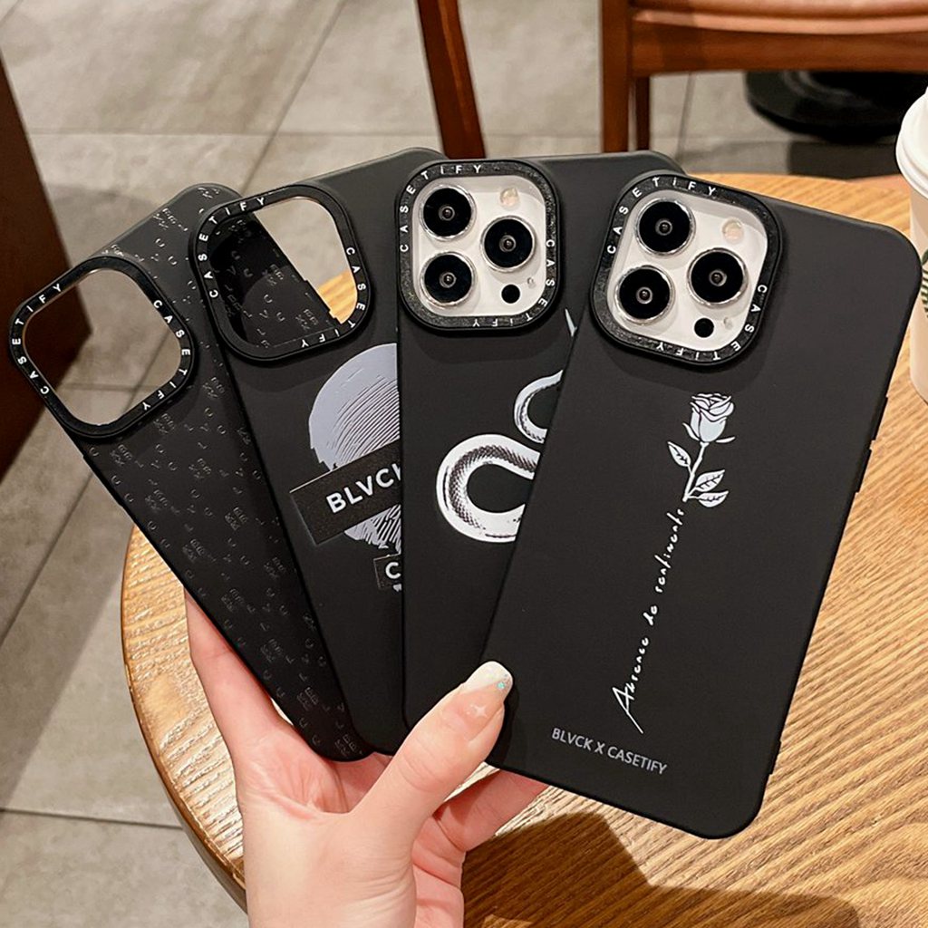 適用於 iPhone 14PM 15 11 13 Pro Max 時尚蛇玫瑰花骷髏純色黑框酷設計 TPU 軟手機殼防刮個 | 蝦皮購物