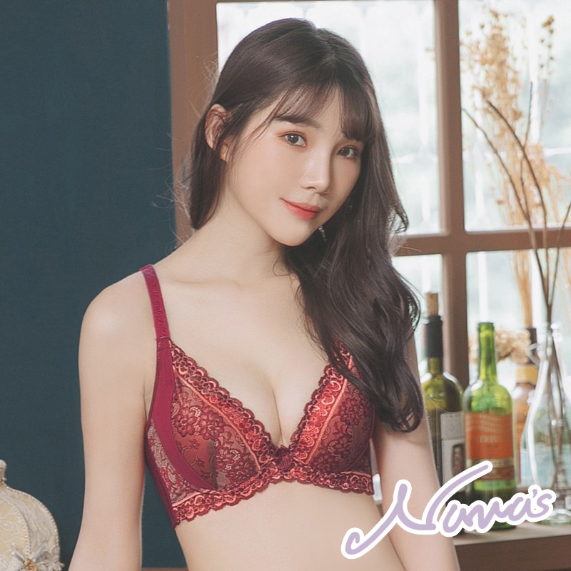 【露娜斯Nunas】巴黎風采。美背蕾絲深V厚墊集中托高防副乳 B-C杯 機能內衣 U27829 台灣製 棗紅 | 蝦皮購物