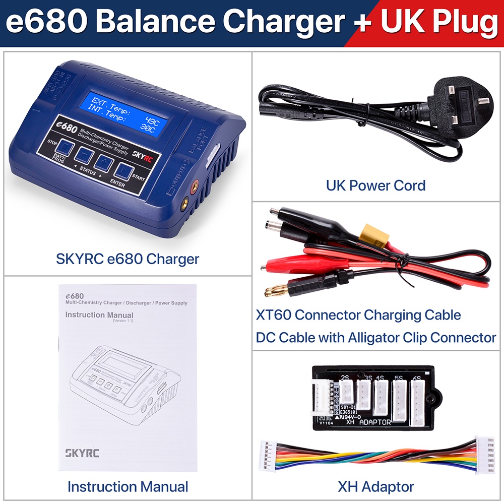 Skyrc e680 充電器 80W AC/DC 平衡充電器放電器電源,適用於 1-6s LiPo Li-ion LiF | 蝦皮購物