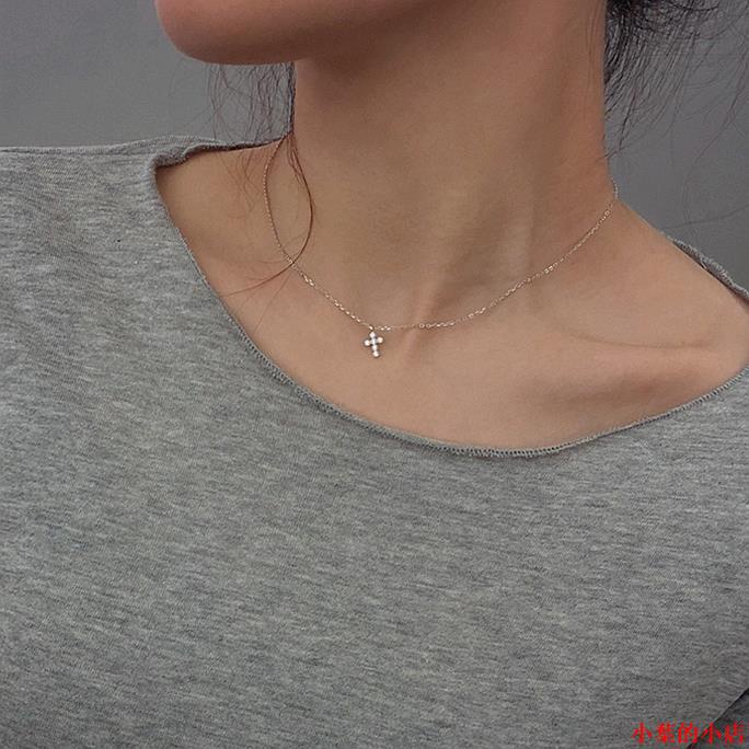 熱賣-小葉的小店Tyusha精致*迷你十字架925純銀鑲閃鉆項鏈女鎖骨鏈小眾簡約冷淡風 | 蝦皮購物