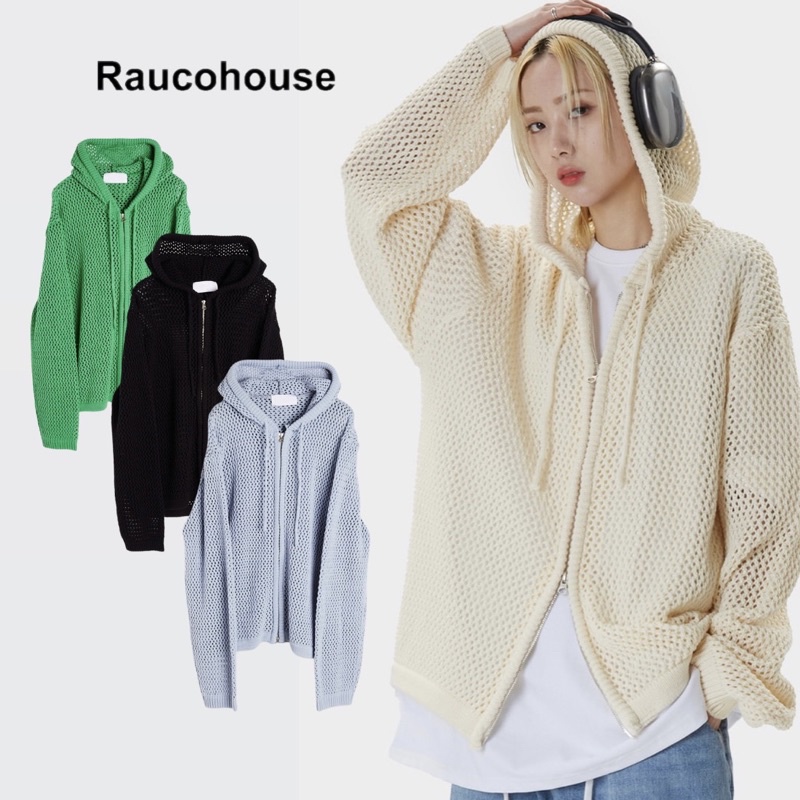 【JIN】最後現貨！韓國 Raucohouse 粗針織簡約連帽外套 外套 連帽外套 帽夾 夾克 | 蝦皮購物