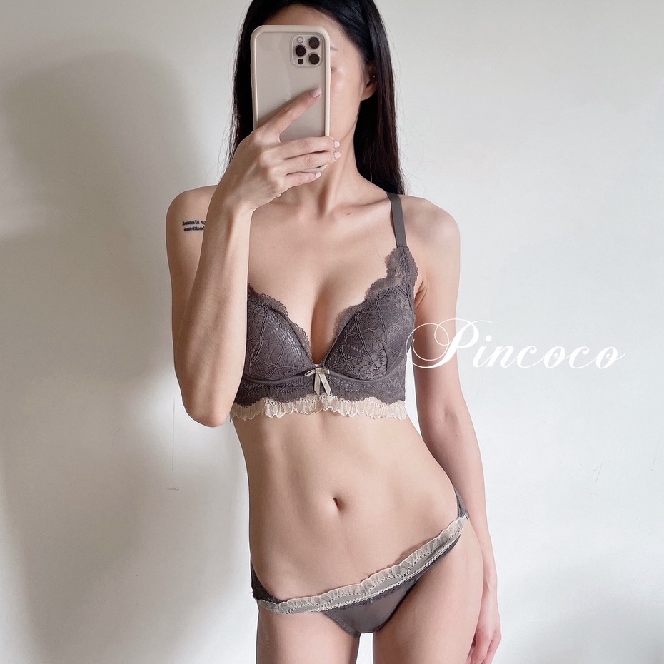 Pincoco 台灣出貨 現貨 罩杯激升超舒適軟綿綿集中無鋼圈內衣+內褲組 BAT017F//SAN034 | 蝦皮購物