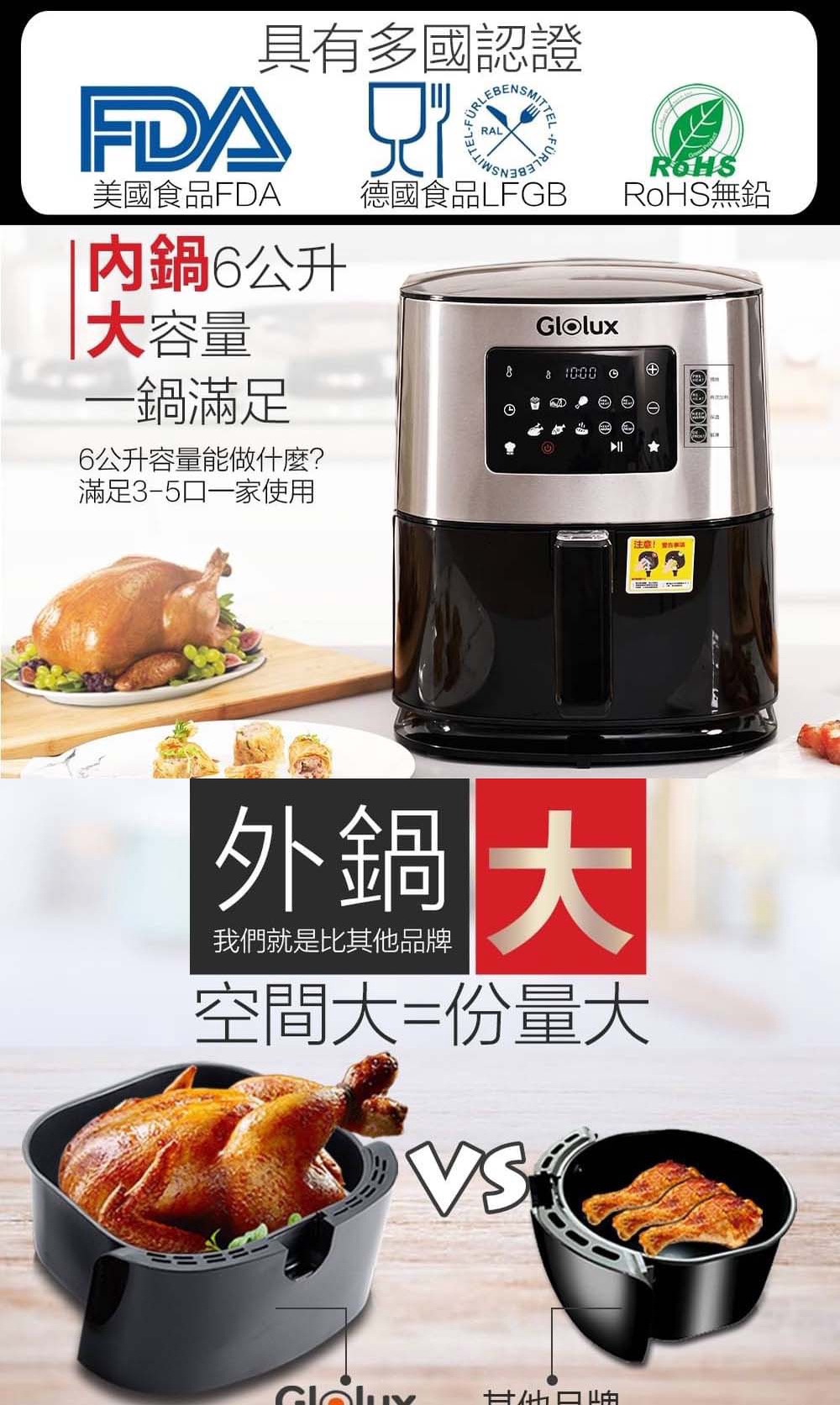 【Glolux】7.5公升大容量陶瓷智能6666健康氣炸鍋 GLX6001AF | 蝦皮購物