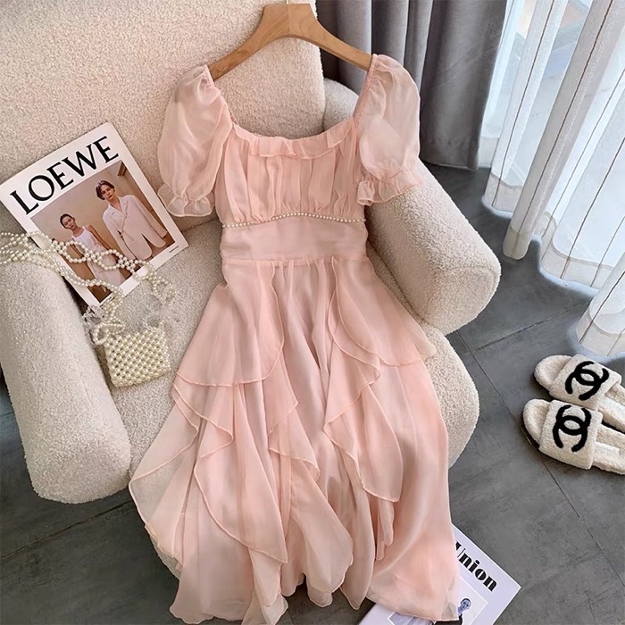 🎀Hanagirl 微醺甜茶 法式方領溫柔仙女風長洋裝 禮服 I014 | 蝦皮購物