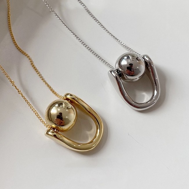 [全純銀.項鍊] 極簡設計 可轉動圓珠幾何項鍊 (銀色)【UME】全部S925純銀項鍊 | 蝦皮購物