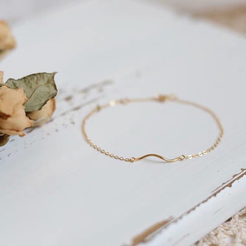 DJ訂製 日系風格 14K包金14KGF極日系簡品味纖細波浪珍珠手鏈手環手鍊 | 蝦皮購物