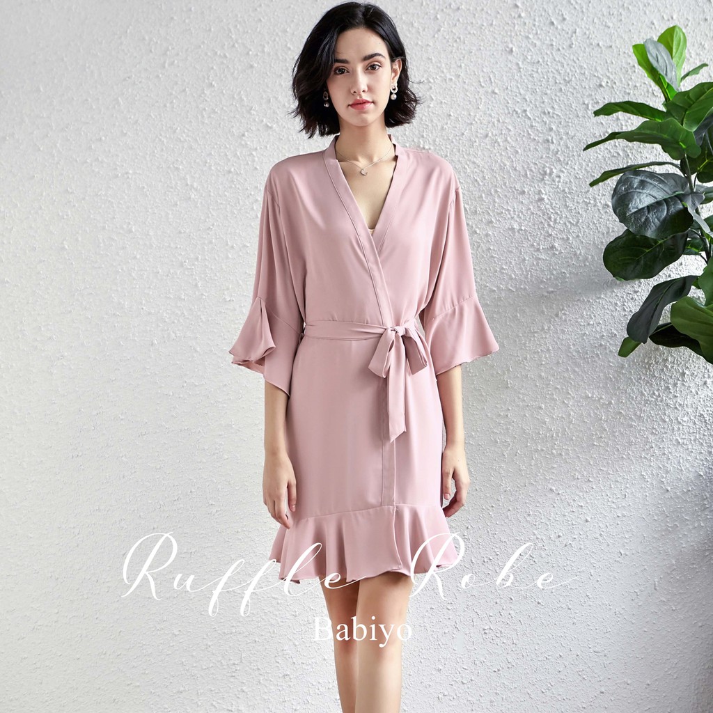 BABIYO 台灣現貨+預購 晨袍 睡袍 睡衣趴 新娘睡袍 伴娘晨袍 伴娘禮物 荷葉睡袍藕荷色 | 蝦皮購物