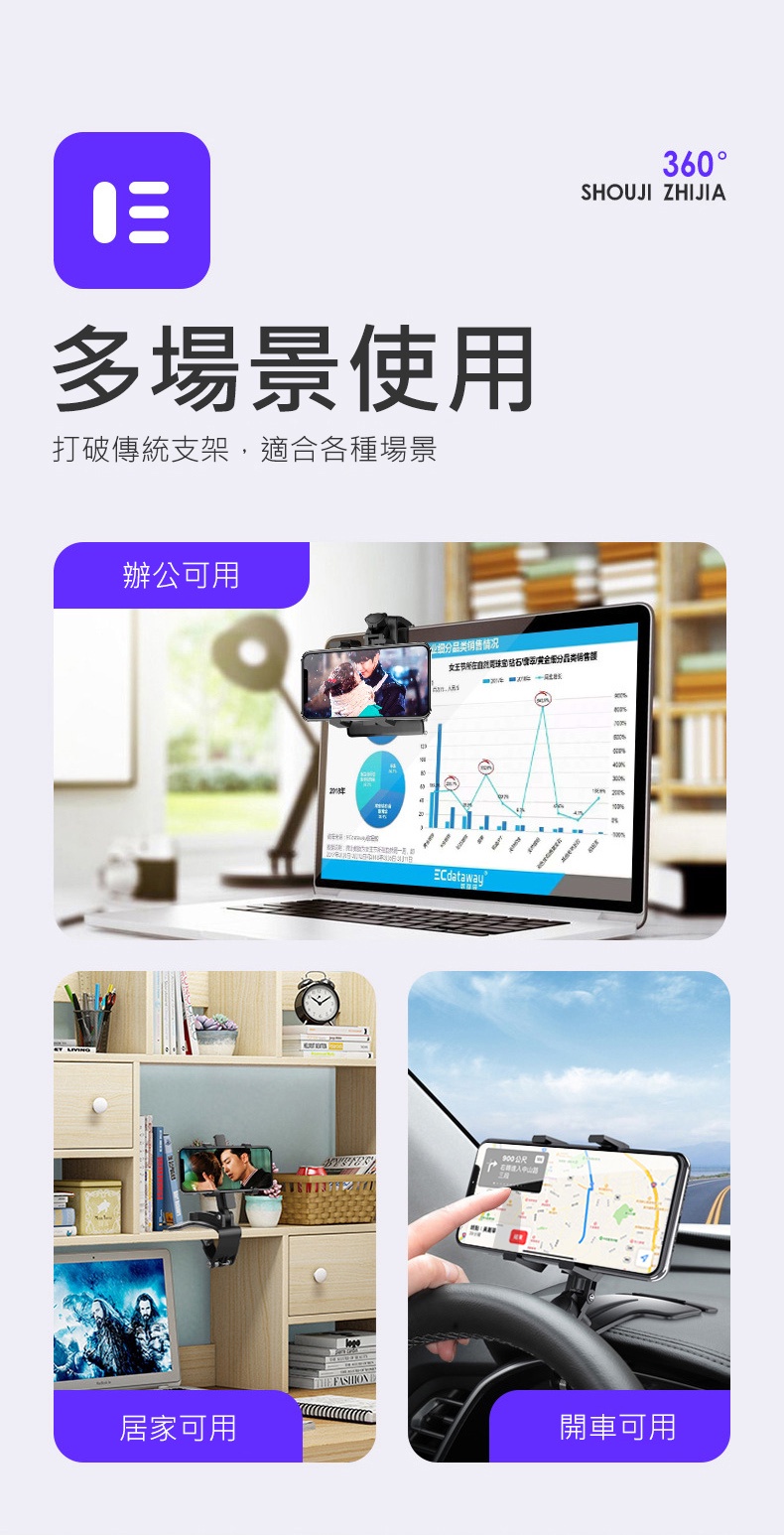 【AFAMIC 艾法】進階款三用汽車手機架可360度旋轉 導航架(卡扣 夾式 手機架 非出風口架 電話牌 暫停車卡) | 蝦皮購物