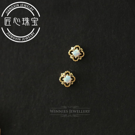 「匠心·純銀耳飾」S925純銀鍍14K金耳環 鏤空菱形迷你歐泊耳飾 精緻復古百搭學生耳環 耳環 XZM | 蝦皮購物