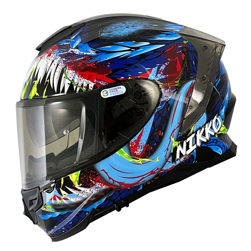 Nikko 停產 N806 N-806 安全帽 12 夜厄魔 黑藍 夜光 浮動式鏡座 全罩 排扣 內墨鏡 耳機曹《比帽王 | 蝦皮購物