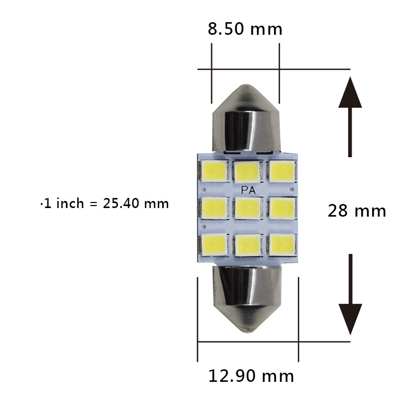 【PA LED】雙尖 28MM 31MM 暖白光 白光 2835 9晶 SMD LED 室內燈 牌照燈 行李箱燈 車廂燈 | 蝦皮購物