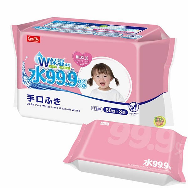 【JPGO】超取限4組~日本製 LEC 99.9%純水 手口可用濕紙巾 含保濕成分 80枚x3包入(粉色) | 蝦皮購物