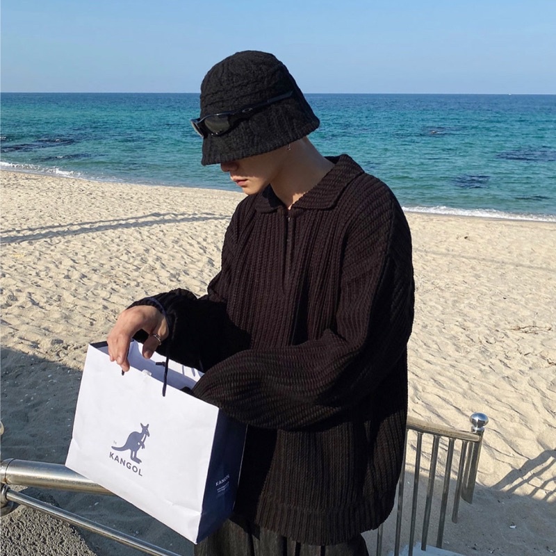 [BAO] 🇰🇷Holy in code 華夫格 翻領 半拉鍊 針織 毛衣（5 color） | 蝦皮購物